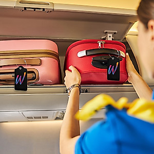 2 Pack Initial Luggage Tags for Suitcase, Colorful Letter Design Cruise Name Bag Tags, Novelty Baggage Identifiers with Full Privacy Cover, Leather ID Label for Women Men Kids Travel, Rainbow Letter W