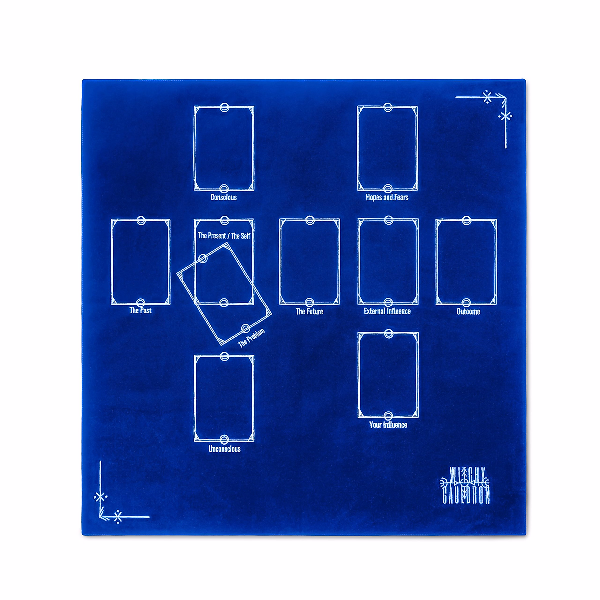 Tarot Divination Table Cloth for Reading and Altar Cloth Moon Alter, Cloth Witchy Embroidery Velvet Silk Touch Satin Celtic Cross (Blue)