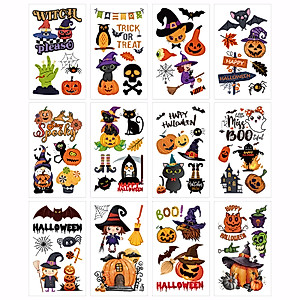 64 Pieces Halloween Temporary Tattoos For Kids Boys Girls, Halloween Party Favors, Pumpkin Black Cat Witch Bat Fake Tattoo Stickers for Halloween Decorations Treat Goodie Bag Fillers Makeup Kit
