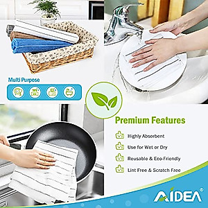 AIDEA Dish Towels-8Pack, 15”x25”, Super Soft and Absorbent, Multi-Purpose Microfiber Kitchen Towels for Home, Kitchen-White/Grey