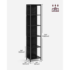 VASAGLE 6-Tier LED Bookshelf, Display Shelf with Dimmable Lights, LED Bookcase with Steel Frame, 11.9 x 15.7 x 70.3 Inches, for Living Room, Bedroom, Office, Black with Wood Grain ULLS121B56