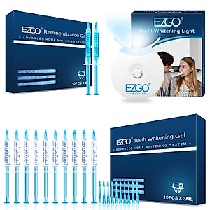 EZGO Teeth Whitening Gel Refill Pack and Remineralization Gel Teeth Whitening LED Light Combo, Non-Sensitive Teeth Whitener Sets Helps to Remove Smoking, Coffee, Wine Stains