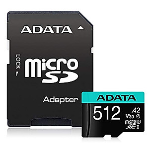 ADATA Premier Pro 512GB MicroSDXC/SDHC UHS-I U3 Class 10 V30S A2 Memory Card with SD Adapter - Waterproof, Shockproof, X-ray Proof, Magnet Proof and Temperature Resistant