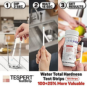 Water Hardness Test Kit: 125 Strips Hard Water Test Kit, TESPERT Water Hardness Test Strips for Water Softener Dishwasher Well Spa Pool