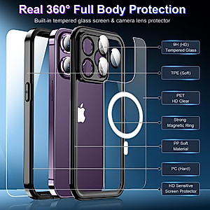 2023 New Magnetic Case for iPhone 14 Pro Max Case Waterproof, Built-in Screen Protector & Camera Protector [Compatible with MagSafe] [IP68 Waterproof] [Dustproof] Full Body Shockproof Phone Case 6.7"