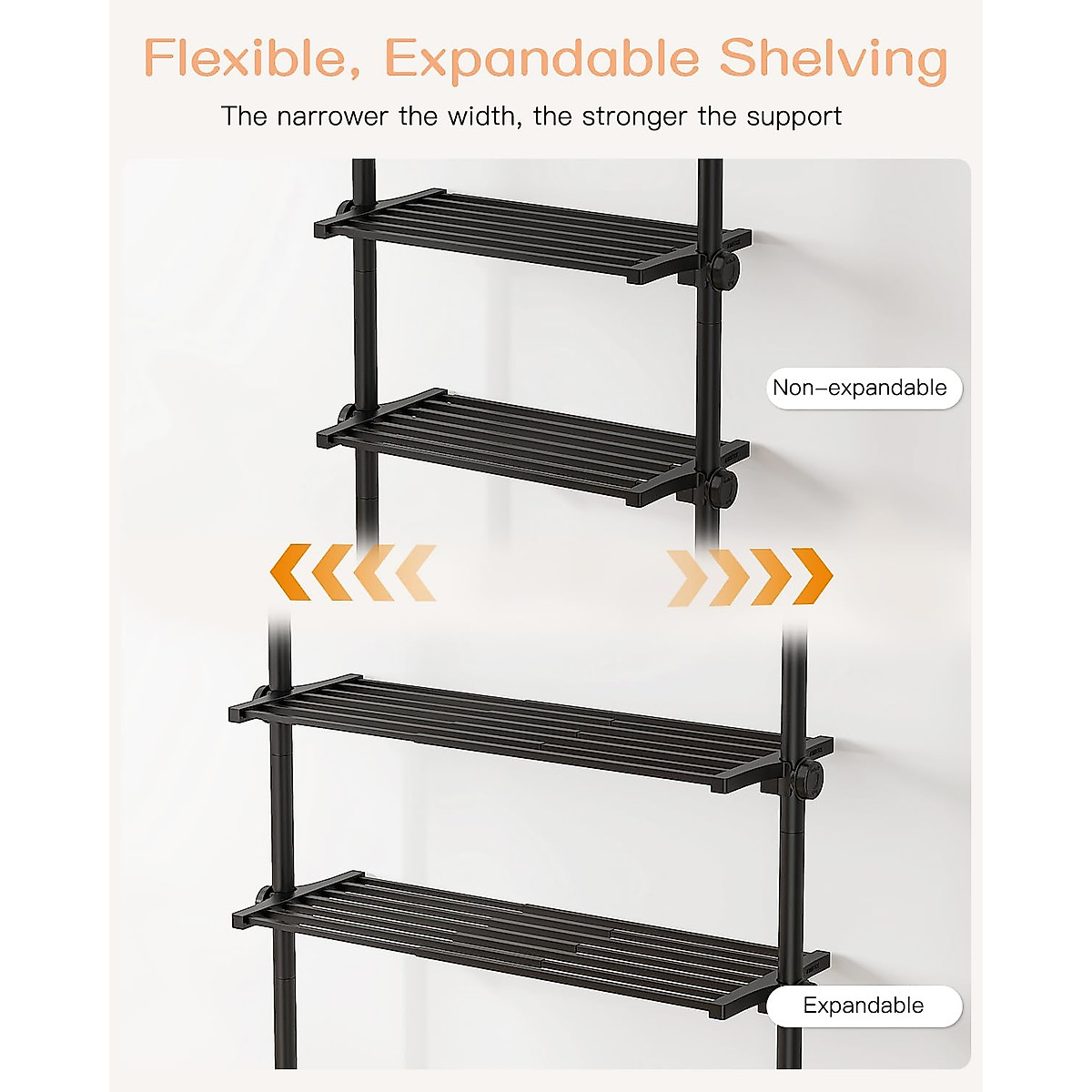 ALLZONE 5-Tier Metal Storage Shelves Organizer, Adjustable Width and Height, Shelving Units and Storage with Tension Mount, Versatile for Kitchen Shelves, Closet Shelves, Laundry Room Shelves, Black