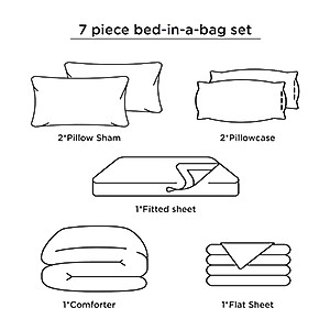 Bedsure Bed in a Bag Full Size 7 Pieces, Gray White Striped Bedding Comforter Sets All Season Bed Set, 2 Pillow Shams, Flat Sheet, Fitted Sheet and 2 Pillowcases