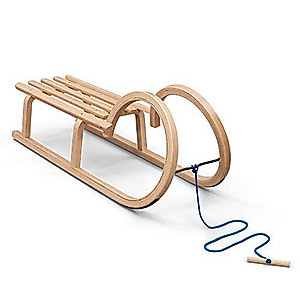 Vispronet Decorative Wood Sled with Horns – 39in Snow Sled – Outdoor Decorative Sled with Solid Wood Seat and Pulley Rope – Laminated Beach Wooden Frame – Holds Up to 200lbs