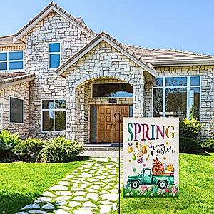 Whaline Easter Garden Flag Double-Sided Happy Easter Spring Burlap Garden Flag Truck Bunny Rabbit Egg Yard Flag Banner 12.5 x 18" Farmhouse Outdoor Decor for Patio Lawn