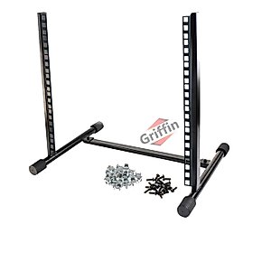 Rack Mount Stand with 10 Spaces by GRIFFIN | Music Studio Recording Equipment Sound Mixer Standing Case & 20 Screws | RackMount Pro Audio Network Amp Server Gear Rails For DJ Booth Cart, Stage & Bands