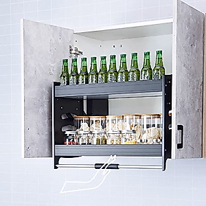 HDHRBH 24 Inch Pull Down Shelf,Pull Down Shelf Cabinet Organizer,Kitchen Cabinet Pull Down Shelf,Convenient Heavy-Duty 2-Tier Wall Pull Down Shelf ,High Cabinet Pull Down Shelf