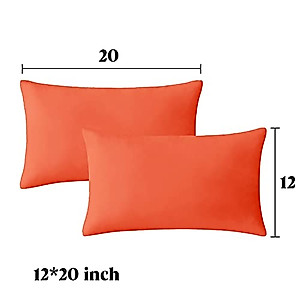 puredown® Outdoor Water Resistant Throw Pillows, Feathers and Down Filled Decorative Pillows for Couch Cushion Garden Bench 12 x 20 Inch, Set of 2, Orange