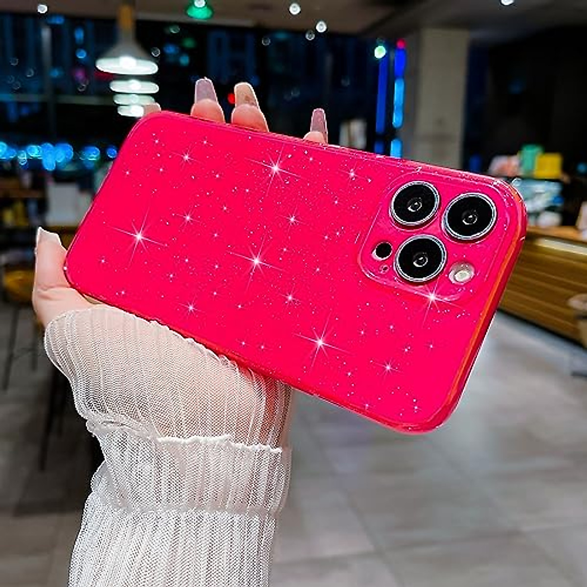 LIFCIUSO Glitter Bling Compatible with iPhone 13 Pro Max Case (6.7 inch) - Cute Sparkly Protective Case for Women and Girls, Soft TPU Design in Hot Pink