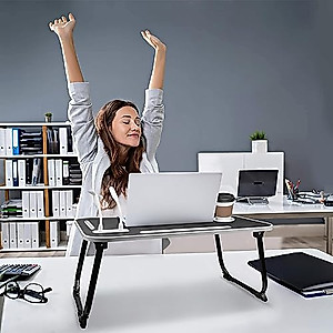 Bed Desk,Lap Table Tray with USB Charge Port,Cup Holder and Storage Drawer,Portable Laptop Stand for Sofa Floor Working Writing Reading (Black)