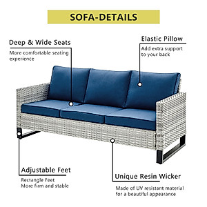 HUMMUH 7 Piece Patio Furniture Set Outdoor Sectional Sofa,High Back Patio Swivel Glider Chairs with Ottomans Coffee Table for Porch,Garden,Backyard…