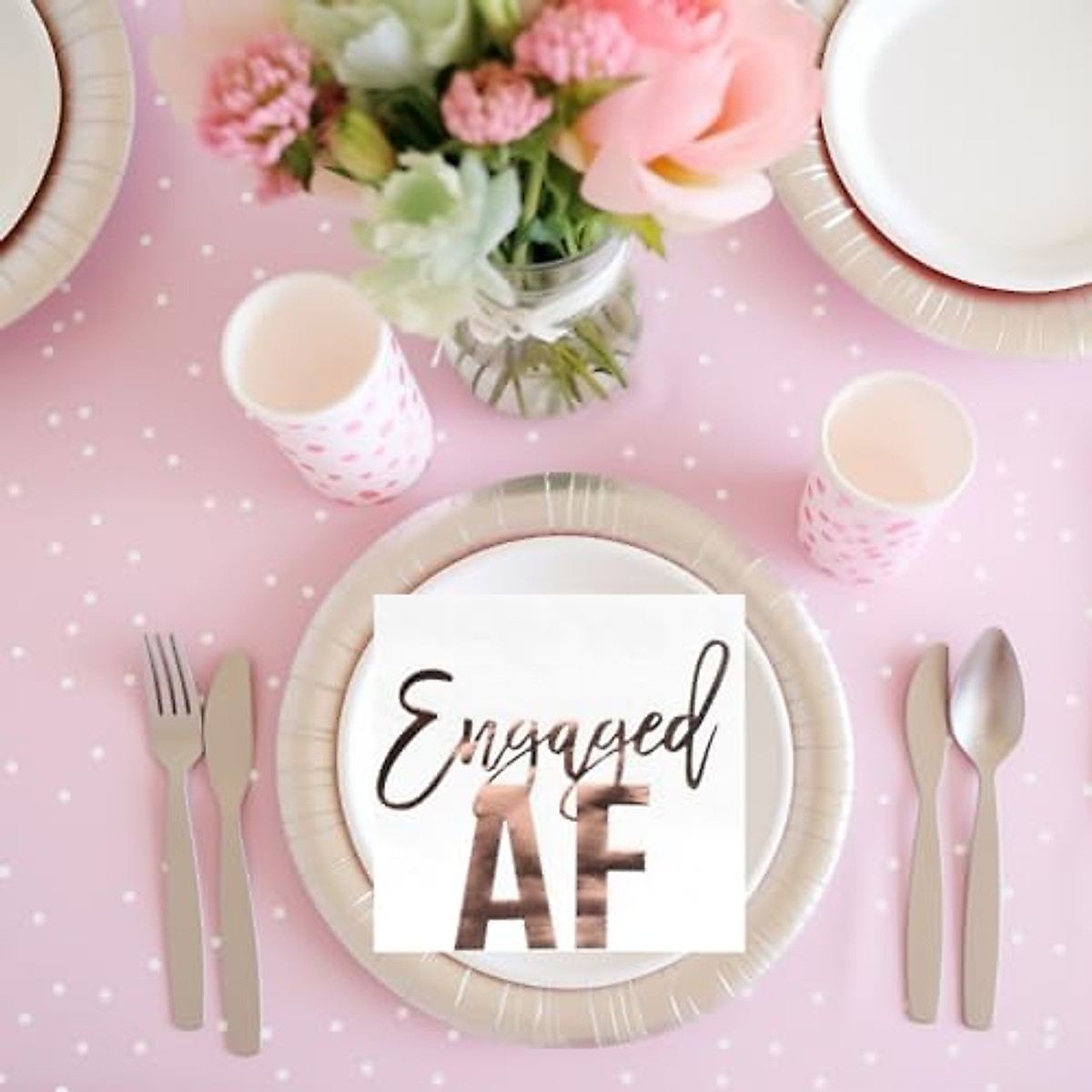 Andaz Press Gold Foil Engaged AF Napkins Floral Wreath, 6.5-inch, 50-Pack, Bridal Shower Napkins For Wedding Engagement Party Bachelorette Party Napkins Bride Napkins Funny Bar Napkins Mimosa Napkins