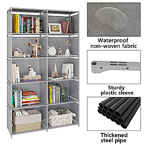 ACCSTORE Cube Storage, Double Row 6-Layer Cubes Closet Storage Shelf, DIY Wall Cabinet Bookshelf Plastic Square Storage Rack, Suitable for Bedroom, Living Room, Office, Kitchen, Warehouse (Grey)