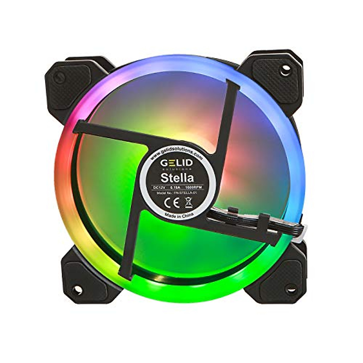 Gelid Solutions Stella ARGB Fan (Pack of 1) - 120MM Dual Ring, 24 ARGB LED, Noiseless Motor, Airflow Optimized, Standard RGB and Individually Addressable RGB, FN-Stella-01 – Black