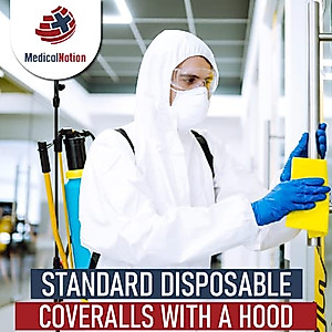 Medical Nation Hazmat Suits | 10 Pack, Extra Large | Disposable Protective Coveralls, Heavy Duty Full Body Painters Suit for Men & Women with Hood, Sleeves, Zipper - Breathable & Water Resistant - XL