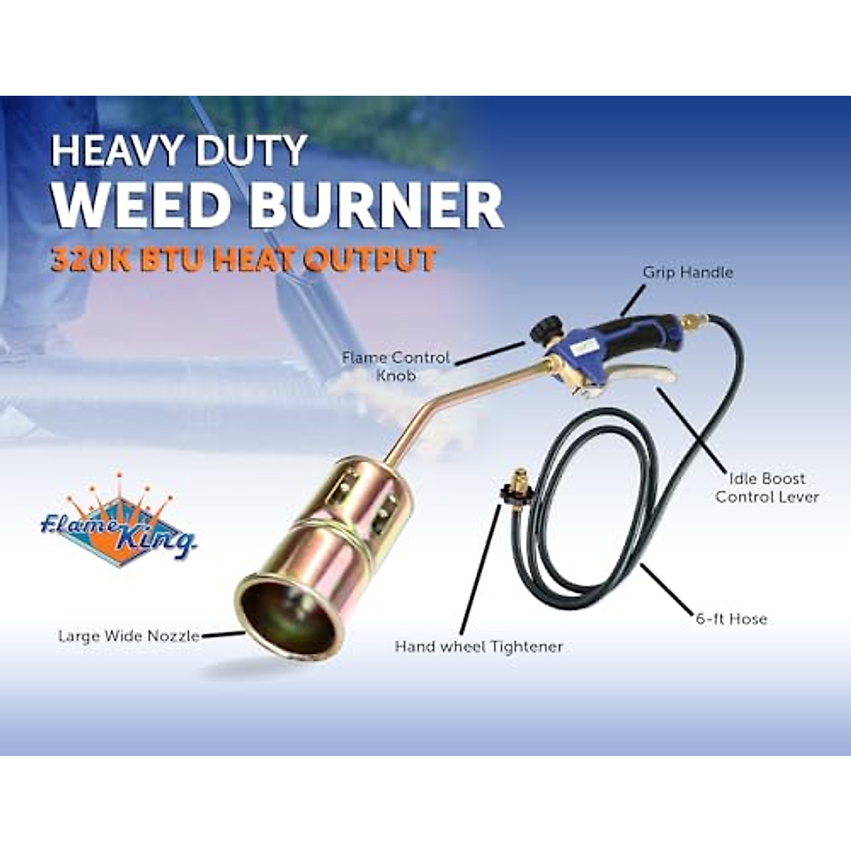 Flame King Propane Torch Kit Heavy Duty Weed Burner Powerful 320,000 BTU with 6-ft Hose Regulator Assembly
