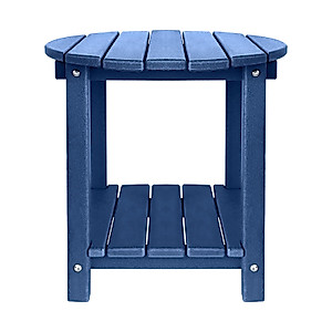GARDENSTAR Adirondack Round Outdoor Side Table 2-Tier Storage Patio Side Table, HDPE End Tables for Backyard Pool Porch Garden Lawn (Blue)
