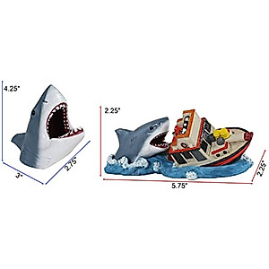Penn-Plax Jaws Officially Licensed 2-Piece Aquarium Ornament Bundle – Includes Boat Attack and Shark Swim-Through – Small