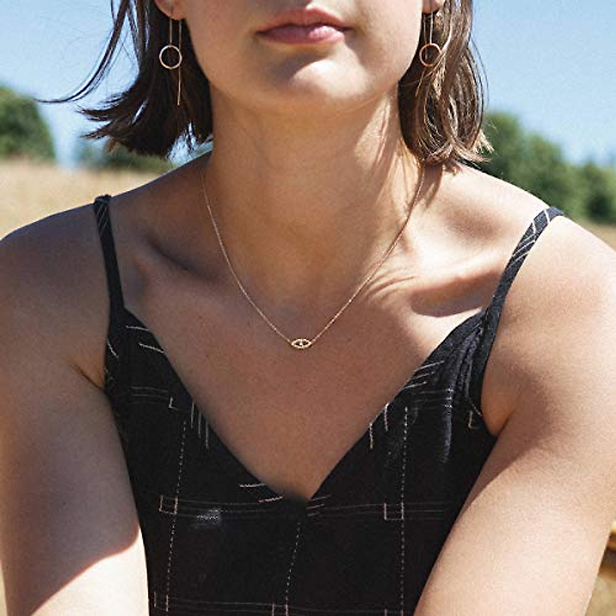 MEVECCO Gold Dainty Evil Eye Necklace for Women,14K Gold Plated Cute Tiny Solitaire Cubic Zirconia Protection Boho Evil Eye Minimalist Simple Necklace