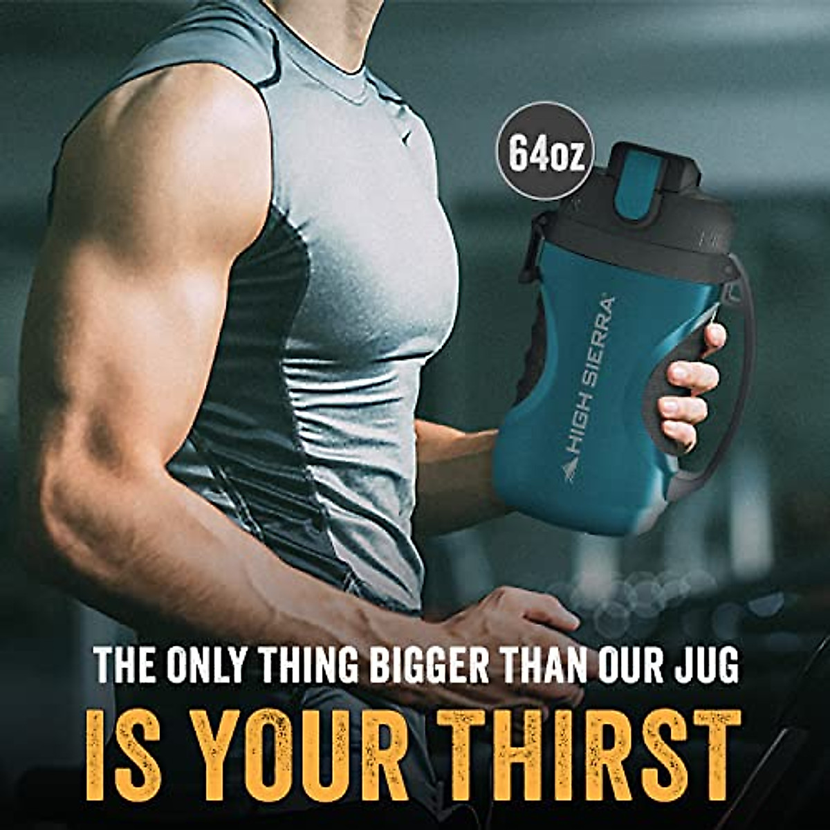 High Sierra, [2 PACK BPA FREE, 64 OZ Insulated Water Jug, [Silicone Spout – NO MORE TEETH BUMPS] Built-in Fence Anchor, Keeps Iced Water Cold for Hours, EXTRA LARGE Sports Bottle with 1.89L Capacity