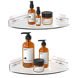 Vdomus 2 Pack Acrylic Bathroom Shelves, No Drilling Adhesive Bathroom Transparent Floating Shower Corner Shelf, Shower Shelves for Tile Walls, Shower Organizer Bathroom Storage