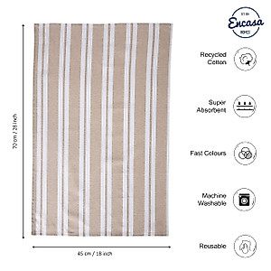 Encasa Homes Anti-Odour Kitchen Dish Towels, 18 x 28 inch (4 Pc Set) Highly Absorbent, Tea Towels for Cleaning & Quick Drying, Eco-Friendly Cotton Franca Beige Stripes