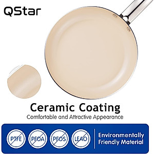 Qstar 8 inch Ceramic Nonstick Frying Saute Pan in Sapphire Blue with Lid and Stainless Steel Handle