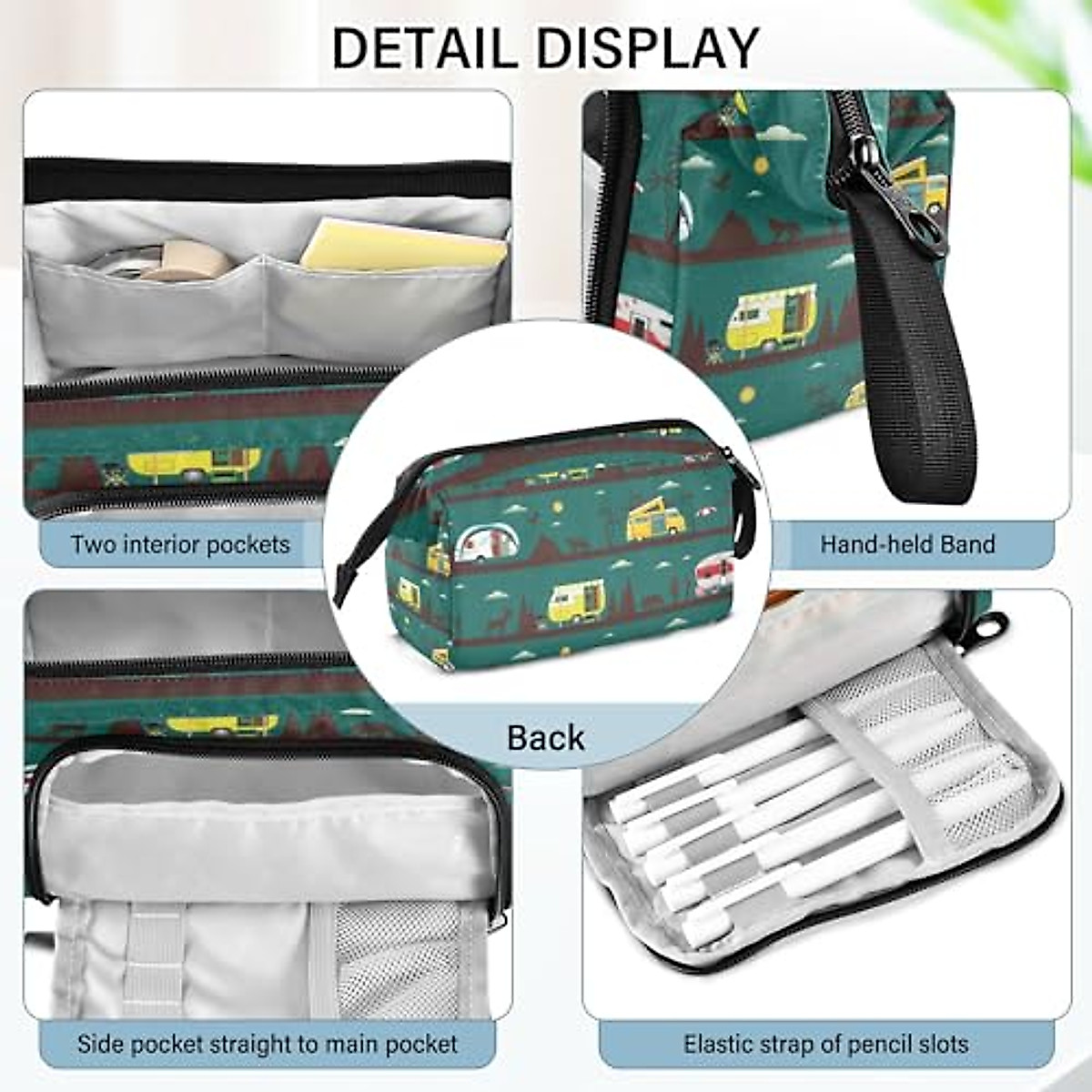 Glaphy Travel Trailers Camping Car Pencil Case Large Capacity Pencil Pouch Bag Pen Carrying Case Storage Stationery Bag