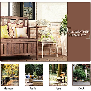 Timechee Outdoor Storage Bench Large Deck Box, 47.2" Patio Wooden Loveseat Benches, Garden Seating Furniture with Cup Holder & Storage Space for Tools for Deck, Porch & Balcony, Brown