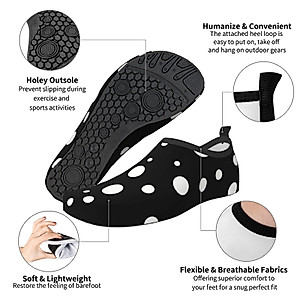 White Black Polka Dot Water Shoes for Men Women Aqua Socks Barefoot Quick-Dry Beach Swimming Shoes for Yoga Pool Exercise Swim Surf