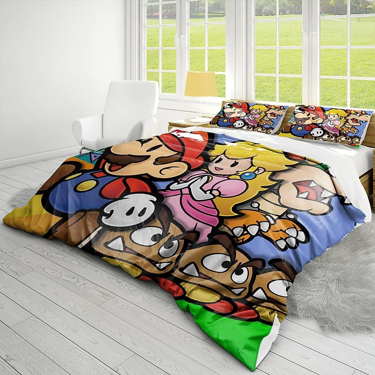 NICHIYOBI Redcap Beard Plumber Bros Game Movie Duvet Cover Set 3D Bedding Comforter Cover 3 Pcs (1 Duvet Cover+2 Pillowcases) Bedding Set (07,Queen-90x90in+20x30in*2)