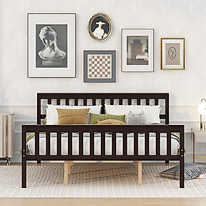 Airdown Queen Size Bed Frame No Box Spring Needed, Metal Platform Bed Frame Queen with Wooden Headboard, Mattress Foundation with Wood Slat Support, Easy Assembly, Noise-Free