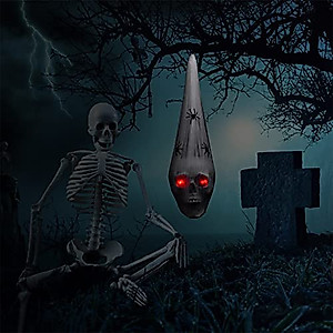 Halloween Decorations,Halloween Skull Decor Outdoor and Indoor,20" Halloween Skeleton Voice Activated Decorations with LED Red Eyes&Fake Spider,Haunted House Decorations,Halloween Party Decor for Home