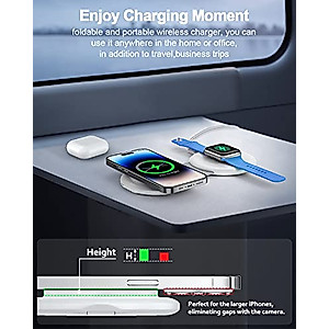 RTOPS Wireless Charger, 2 in 1 Magnetic Wireless Charging Station, Foldable Travel Charger Multiple Devices Compitable for iPhone 14/13/12/Pro/Max, iWatch, AirPods(Adapter Includes)