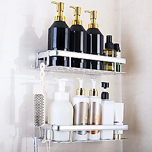 Shower Caddy Shower Shelves2 Pack Adhesive Shower Organizer No Drilling Large Capacity Traceless Space Aluminum Adhesive Shower Bathroom Organizer Rectangle Shower Shelf for Inside Shower(Snow Silver)