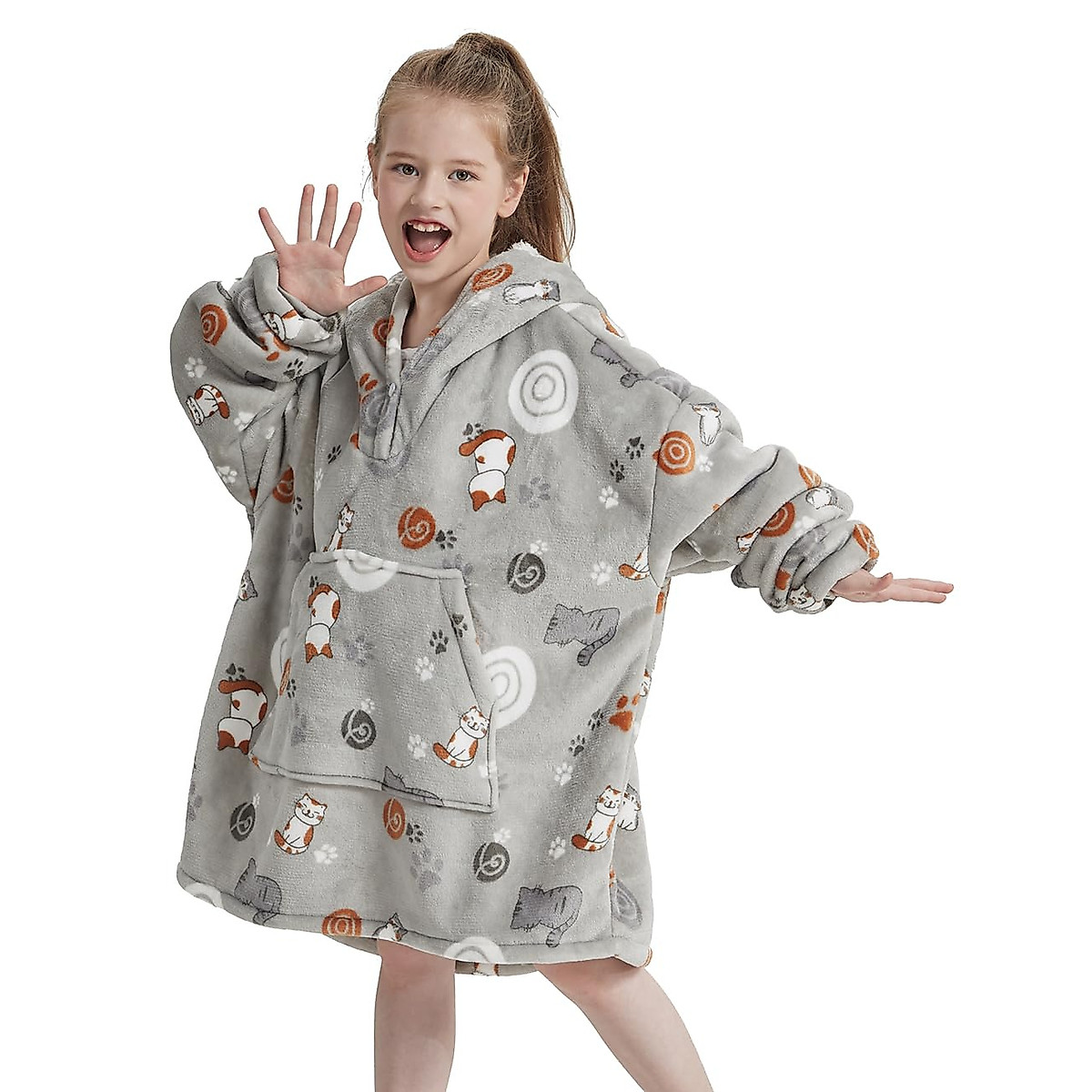 NAFLEAP Wearable Blanket Kids Hoodie Oversized Fleece Sherpa Christmas Sweatshirt Gift for Girls, Animal