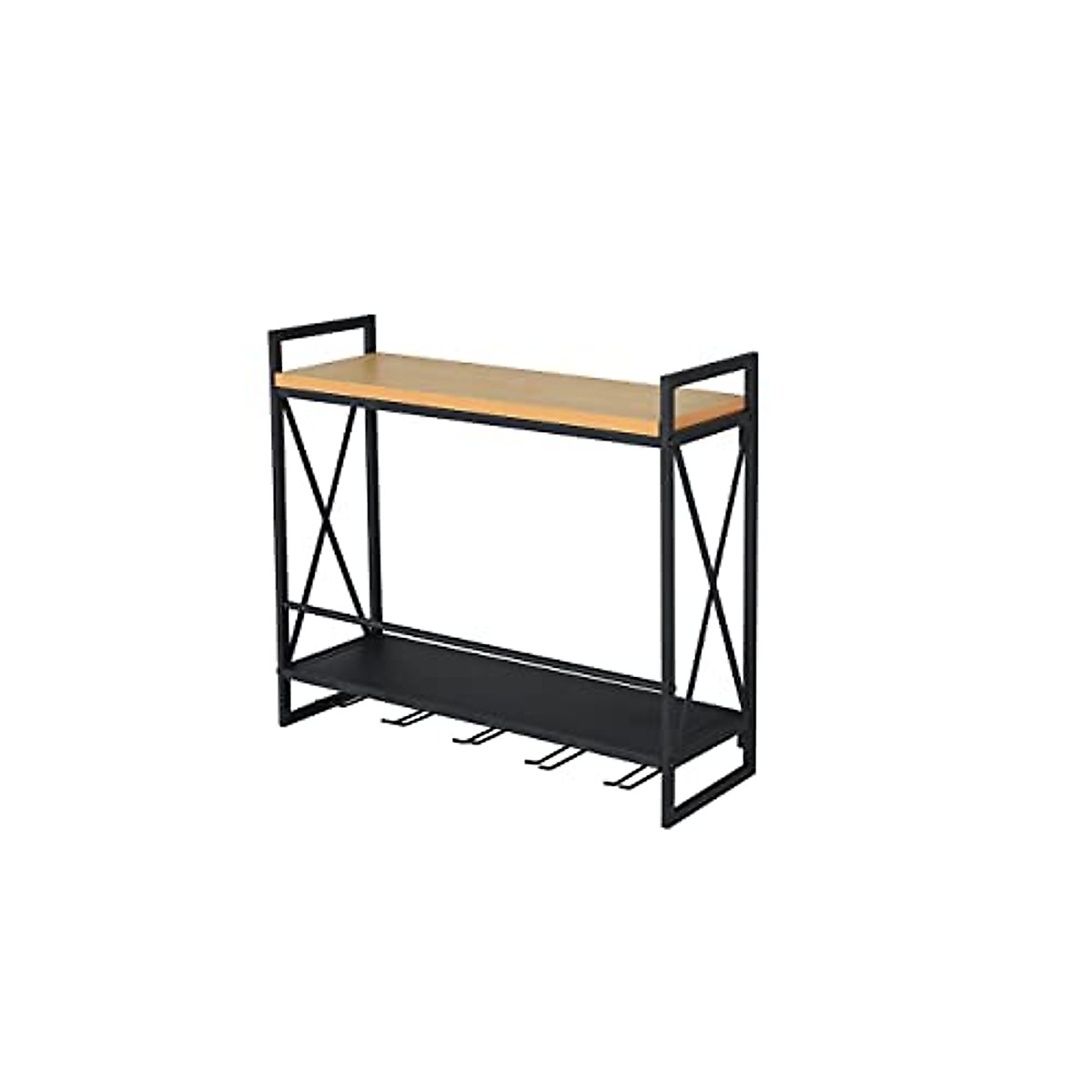 Fhesap Industrial Wine Rack Wall Mounted, Wall Wine Rack, Hanging Wine Rack, Wall Wine Racks for Wine Bottles, Wine Rack with Glass Holder, Metal Bar Rack, 2 Tier Wood Rack with 5 Goblet Holders