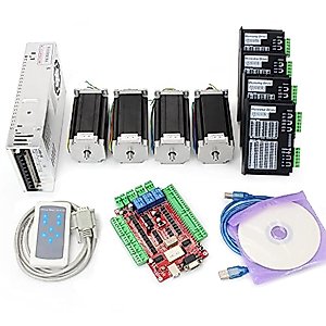 CNCTOPBAOS 4 Axis CNC Kit,Nema23 Stepper Motor CNC Controller Kit,USB Controller Card,with FMD2740C Driver,36V Power Supply,425oz-in 3A Stepper Motor 112mm Dual Shaft,USB CNC Breakut Board