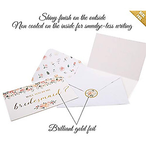 Bridesmaid Proposal Cards. Box set of 8 Will You Be My Bridesmaid and 2 Maid of Honor Cards. 4 x 6 Floral Cards with Gold Foil Ideal for Bridal Party or to go with Bridesmaid Gifts