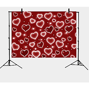 DYANG Early 2000s Backdrop for Red Heart Party Photo Backdrop Glitter Heart Sweet 16 18th 21th 30th Women Men Happy Birthday Photography Background Selfile Wall Decor (Red)