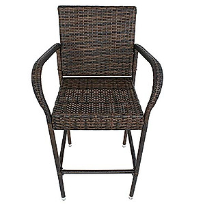BBBuy Set of 4 Wicker Bar Stool All Weather Outdoor Backyard Rattan Chair Patio Furniture with Armrest and Footrest