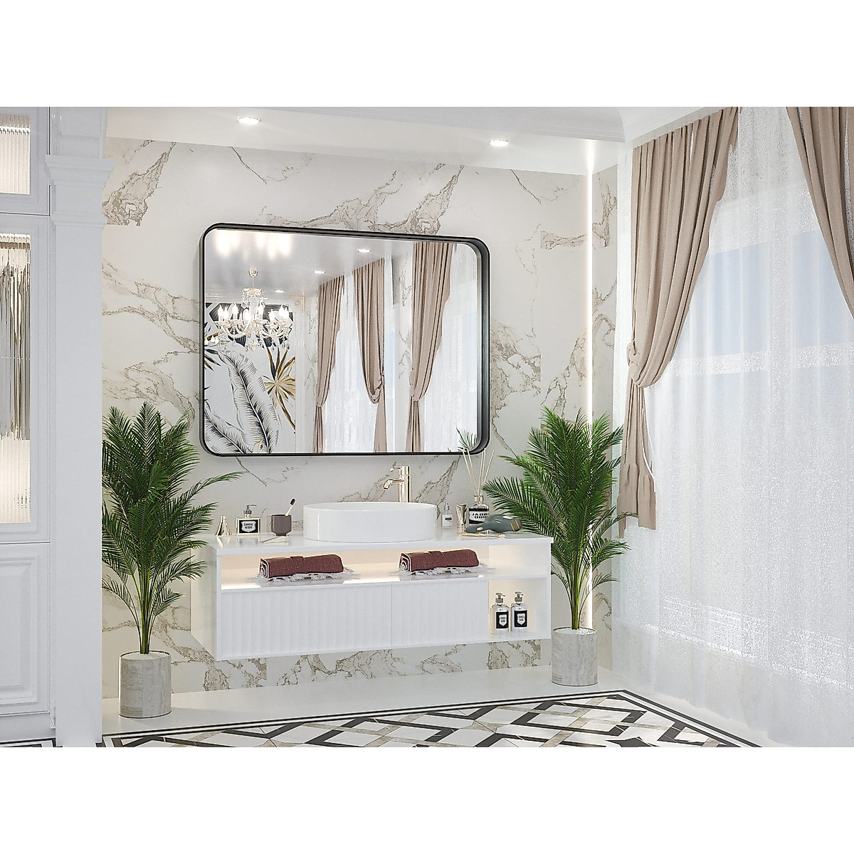 TETOTE 40 x 30 Inch Black Frame Mirror, Bathroom Vanity Mirror for Wall, Modern Rectangle Round Corner Matte Framed Mirror (Horizontal/Vertical)