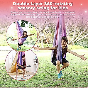 Sensory Swing Indoor/Outdoor for Kids & Adults with Cartoon Fabric, Double Layer, Holds 300 lbs (Pink) - 360 Swivel Ceiling Swing