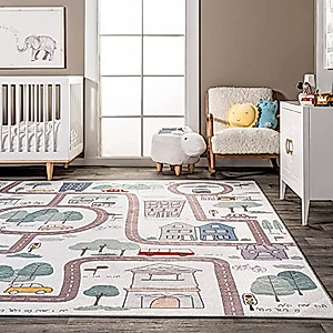 nuLOOM Chalea Kids Town Machine Washable Area Rug, 5' x 8', White