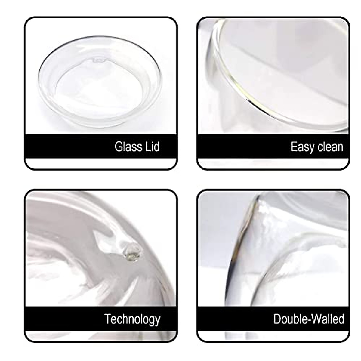 ZHMTang 1 Piece of Double-walled Borosilicate Glass Mug Tumbler for Coffee, Milk, Tea (15 Oz Glass lid)