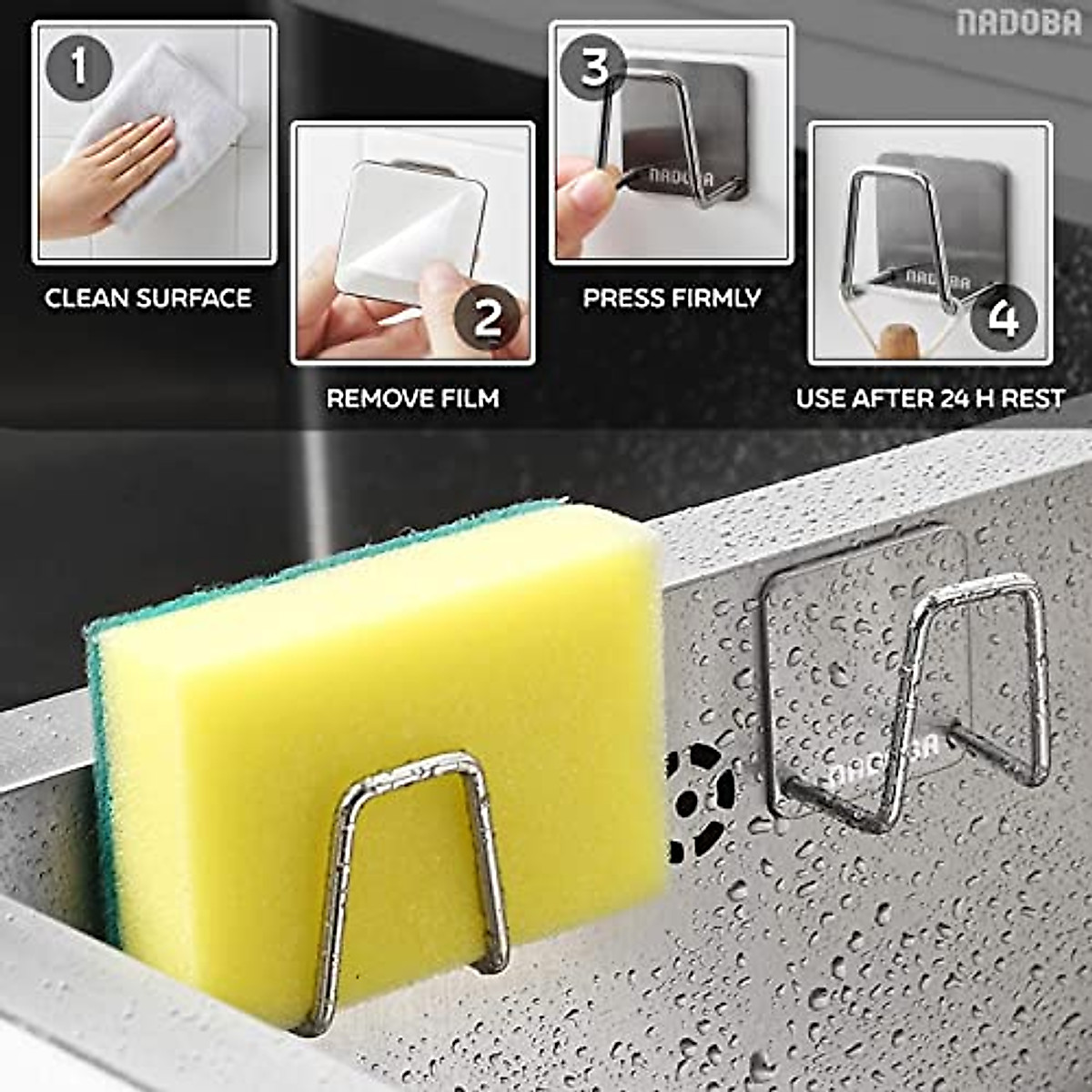NADOBA Sink Sponge Holder for Kitchen - Stainless Steel Sponge Holder Kitchen Sponge Holder for Sink - Dish Sponge Holder for Sink Soap Sponge Holder - Sponge Caddy for Kitchen Sink Sponge Holder